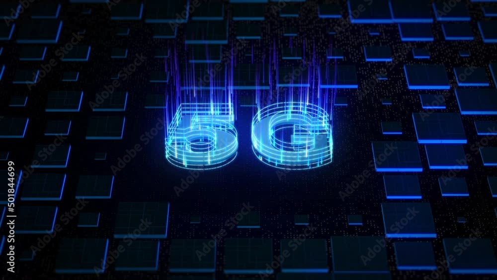 5G sign in digital cyberspace abstract animation. Global 5g network ...