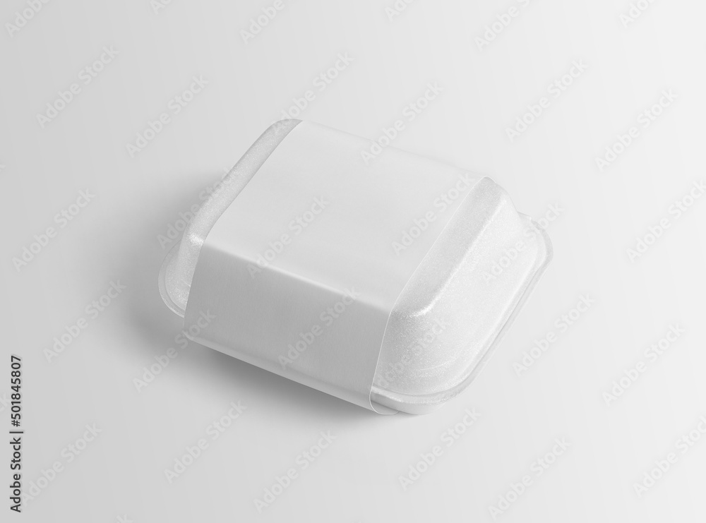 White plain styrofoam food packaging box with empty blank branding ...
