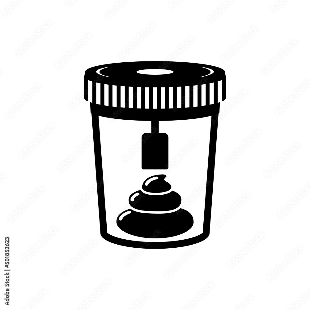 Stool analysis black icon. Stool test icon. Medical sample in a glass ...