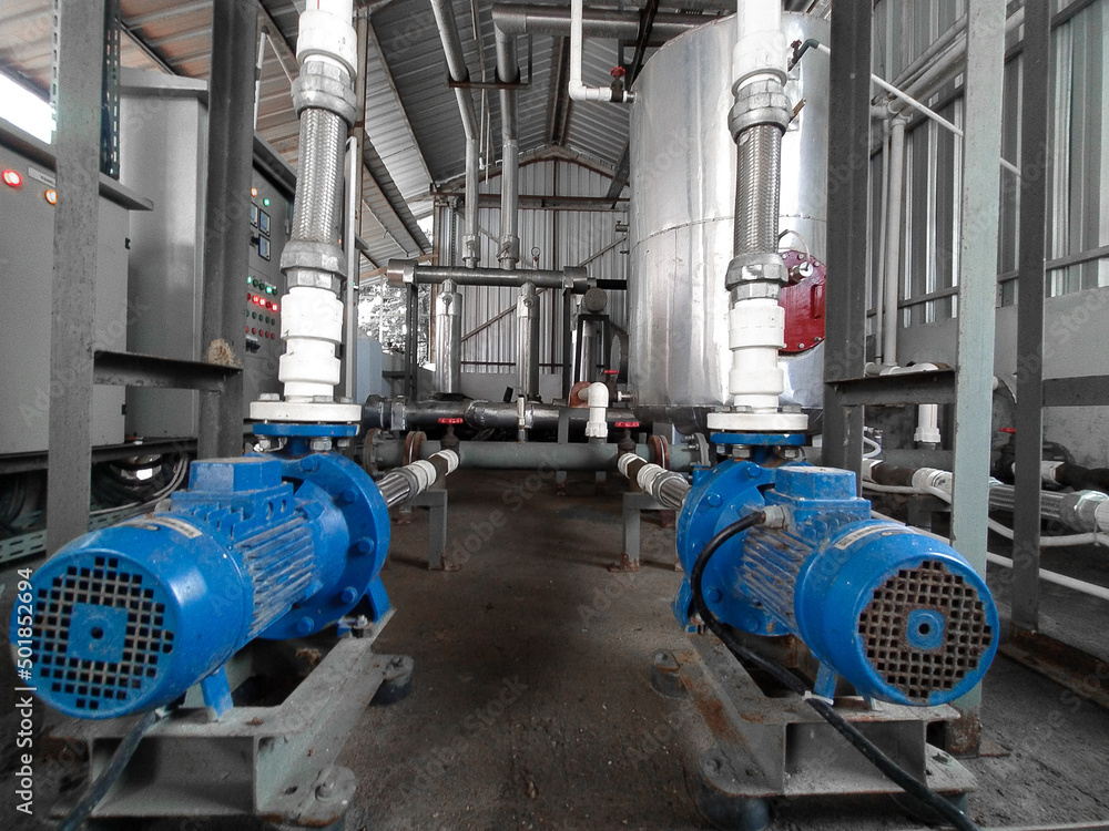 Water boiler and cold pipe line on the chiller machine industry. Stock ...