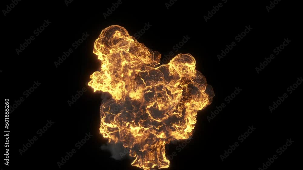 A huge explosion appears on the black screen, stretches upwards and ...