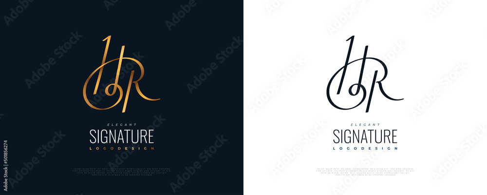 HR Initial Signature Logo Design in Gold Handwriting Style. Initial H ...