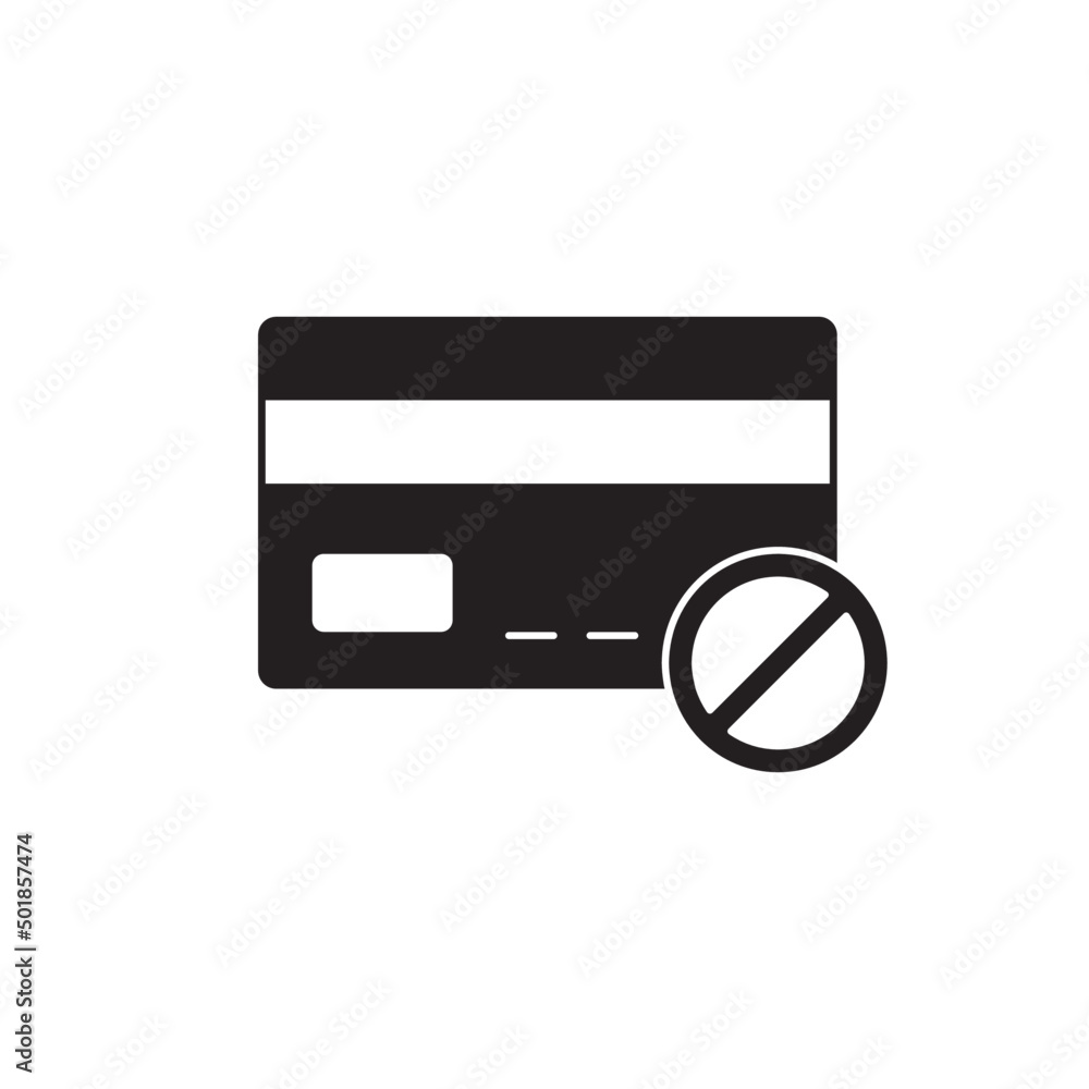 Credit or debet card disable icon in black flat glyph, filled style ...