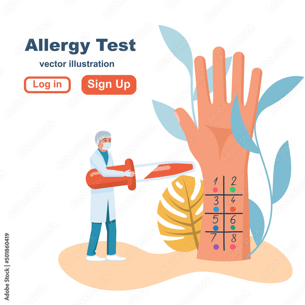 Allergy test. Doctor holds pipette in hand for research. Medical vector ...