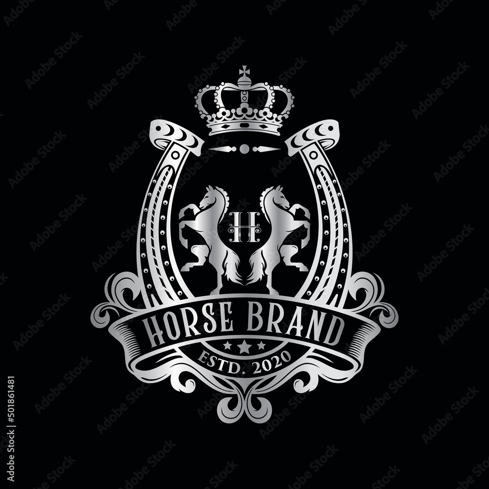 Silver Horse Crest or Emblem Logo. Heraldic logo template. design ...