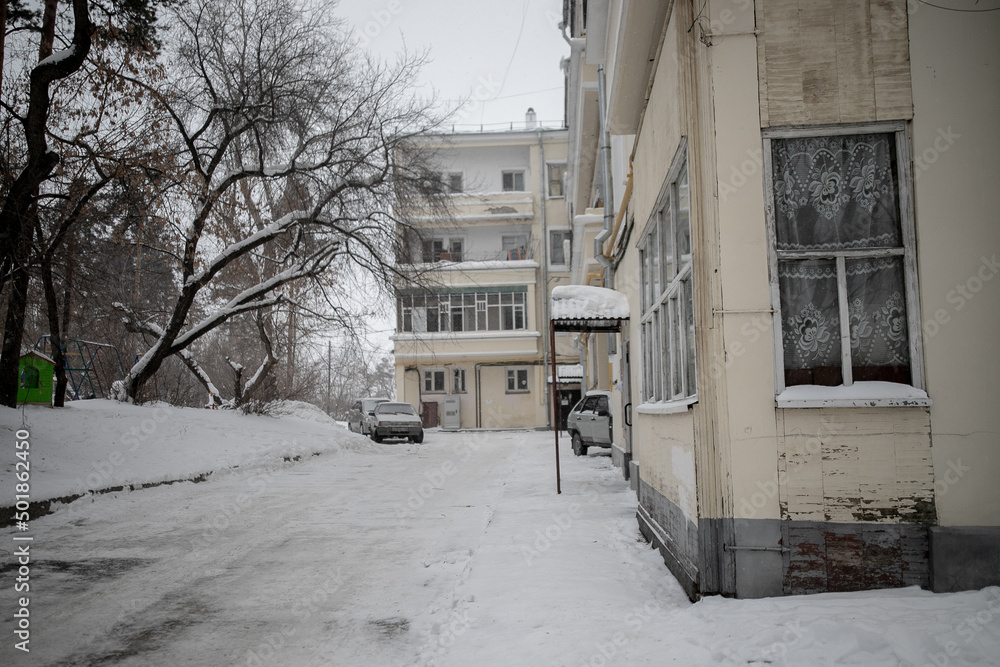 Old houses on low-rise street in old poverty Stock Photo | Adobe Stock