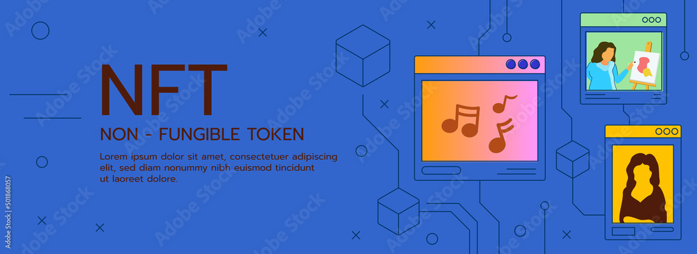 NFT non fungible tokens banner template Stock Vector | Adobe Stock