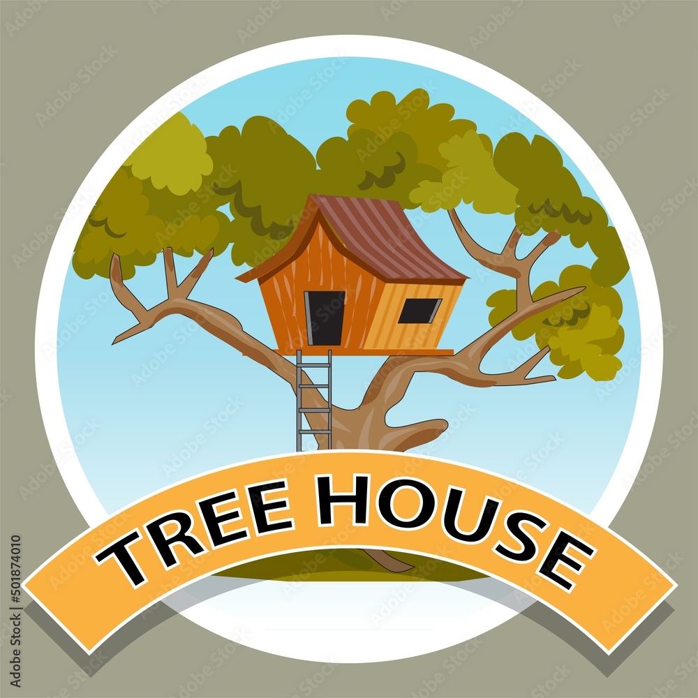 Tree House Sign and Badge Vector Illustration Stock Vector | Adobe Stock