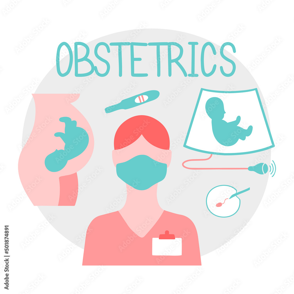 Obstetrics icons set. Ultrasound, artificial fertilization, pregnancy ...