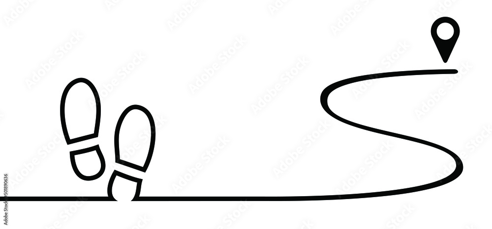 Footpath walking, trail route with shoe. Pin location logo. Pointer or ...