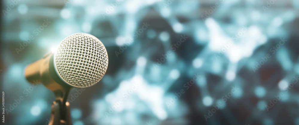 Microphone Public speaking background, Close up microphone on stand for ...