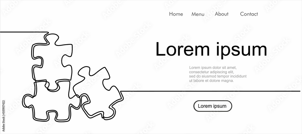 Continuous one line drawing of a two piece jigsaw on a white background ...