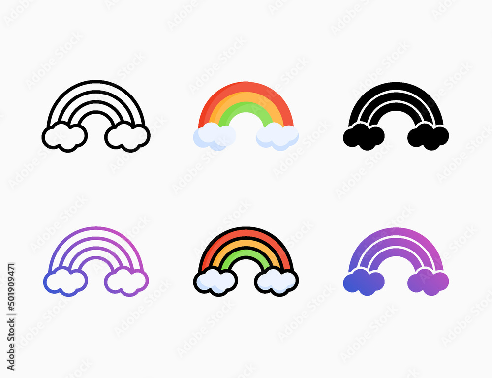 Rainbow icon set with different styles. Style line, outline, flat ...