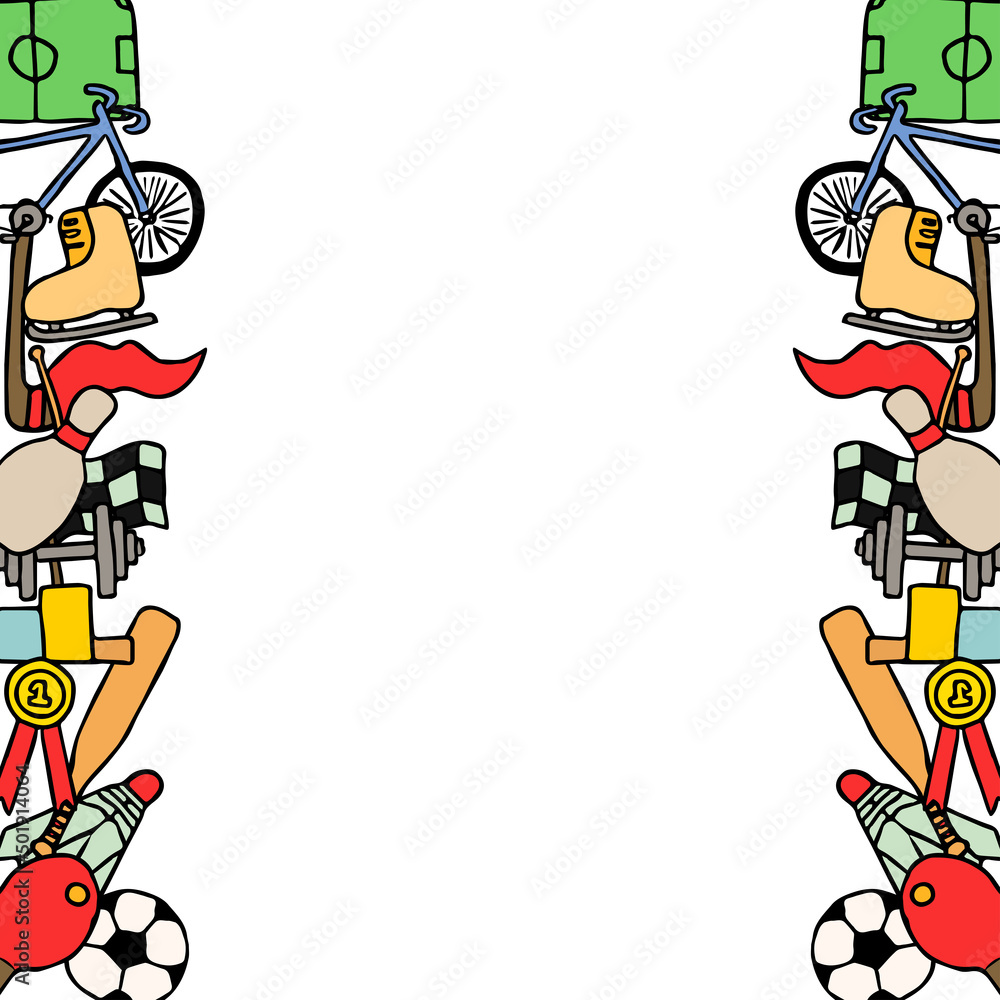 Colored vector sports icons with place for text. Doodle vector frame ...