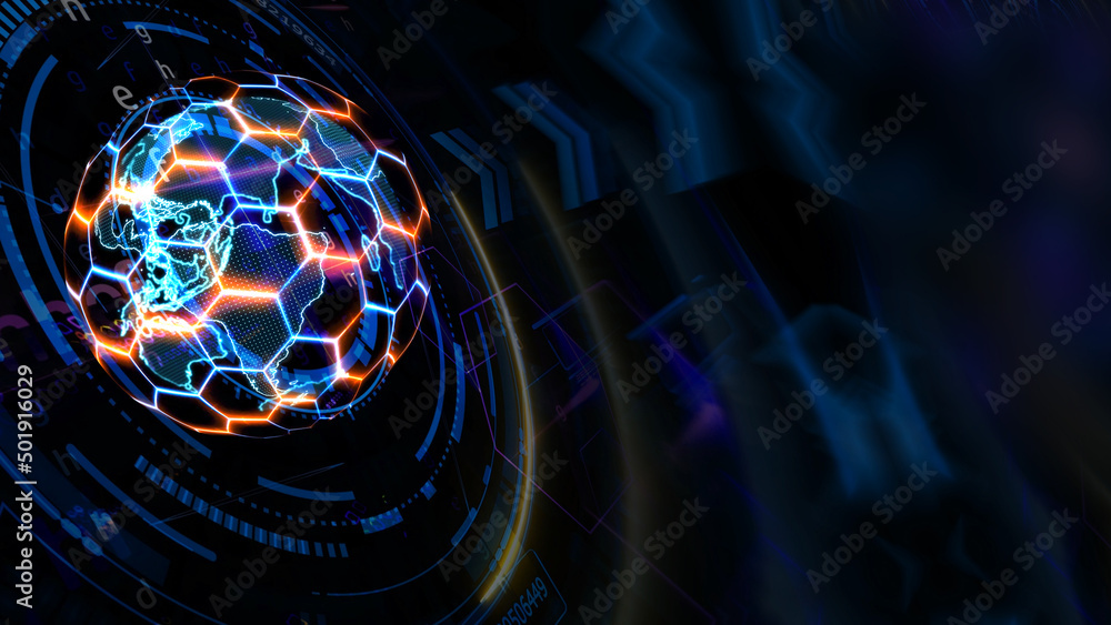 Quantum computer futuristic technology with digital hexagon and red ...