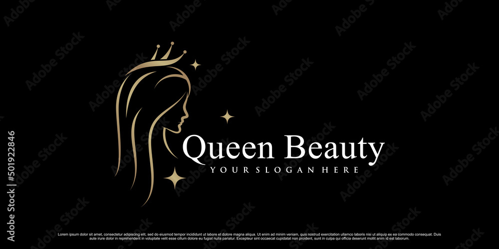 Beauty queen icon logo design inspiration for women with line art style ...