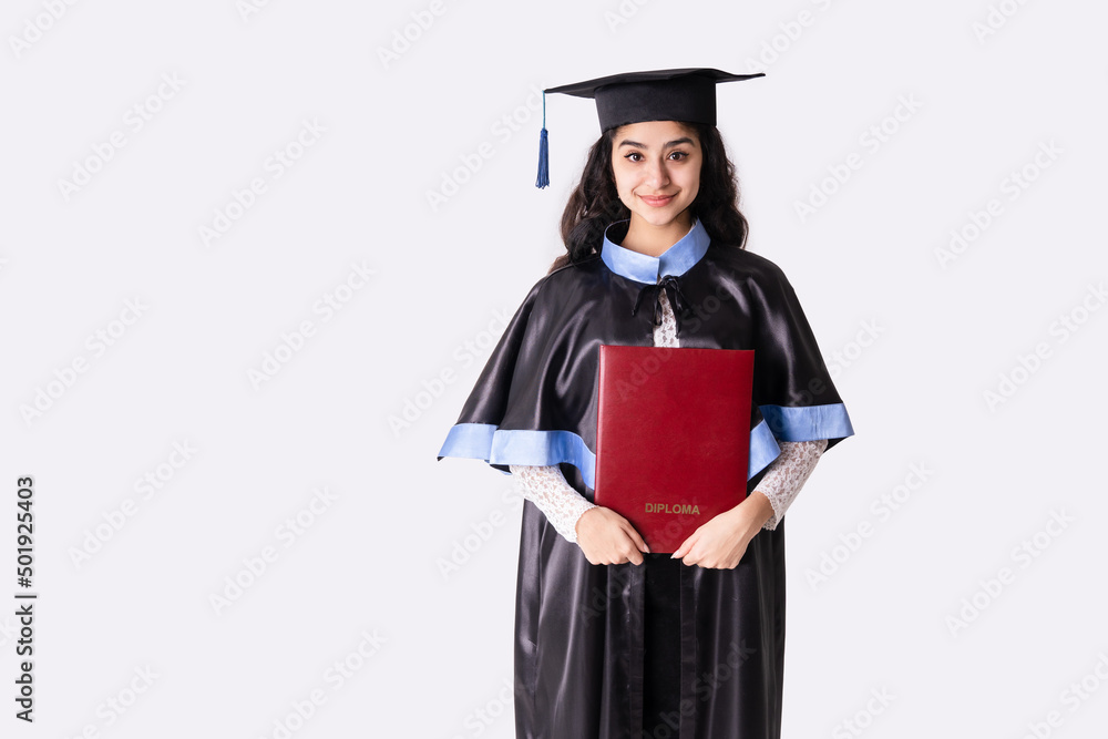 Photo & Art Print University graduate wearing academic regalia with red ...
