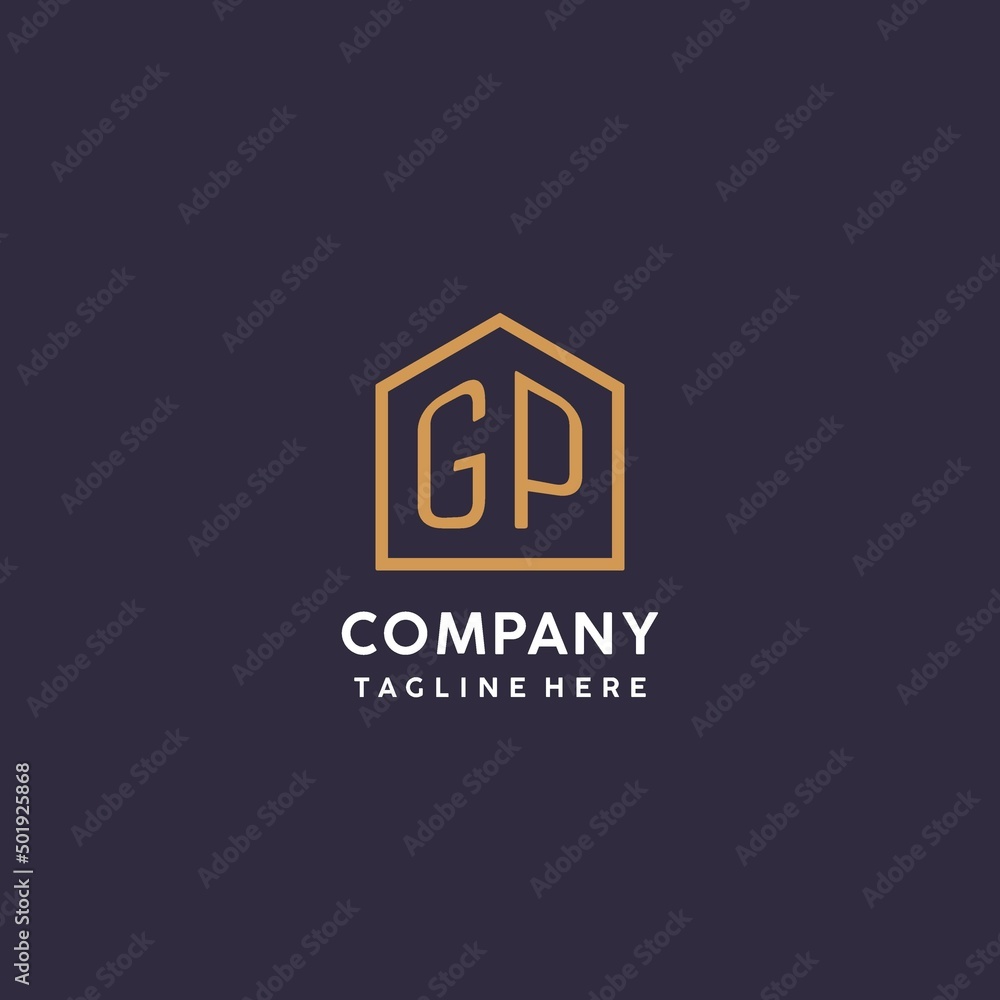 Initial GP logo with abstract home shape, simple luxury real estate ...