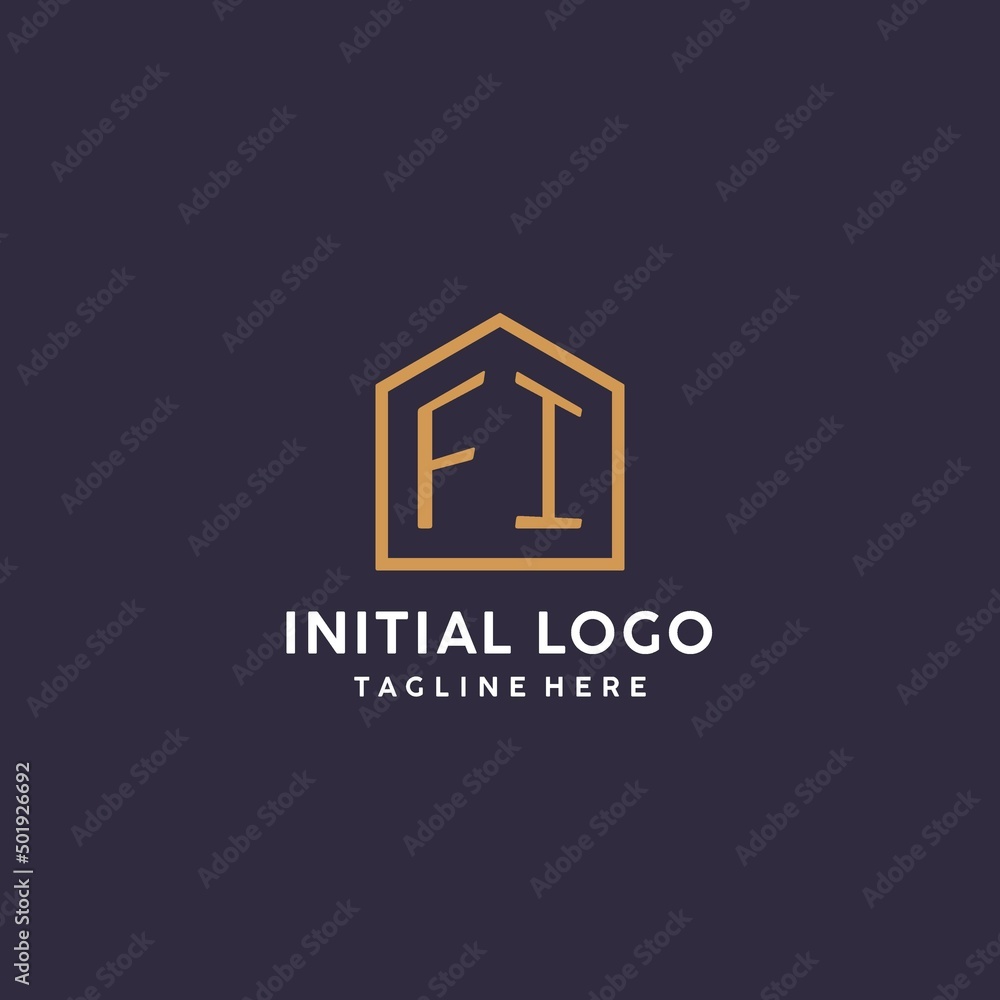 Initial FI logo with abstract home shape, simple luxury real estate ...