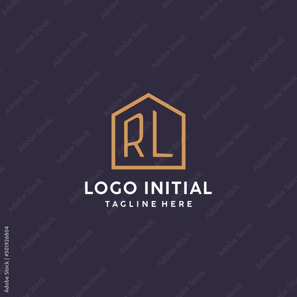 Initial RL logo with abstract home shape, simple luxury real estate ...