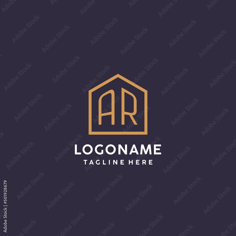 Initial AR logo with abstract home shape, simple luxury real estate ...