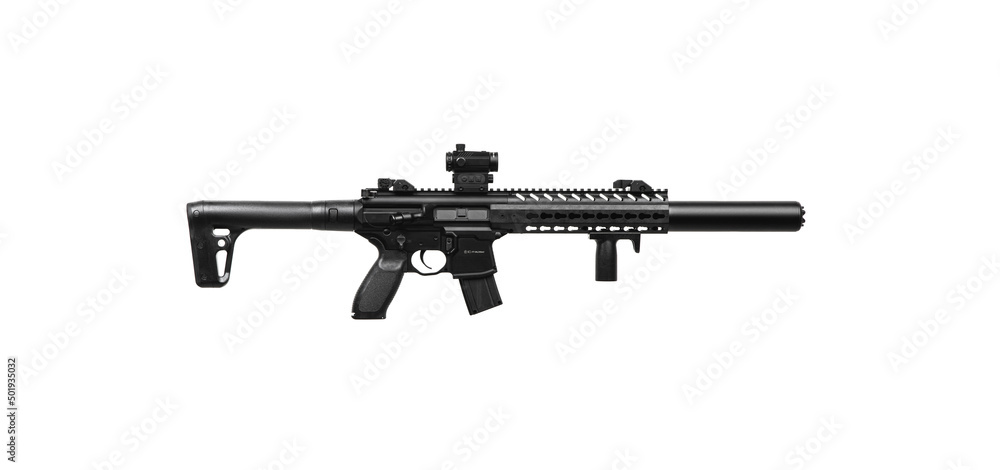 A modern air rifle with a futuristic design. Pneumatic weapons for ...