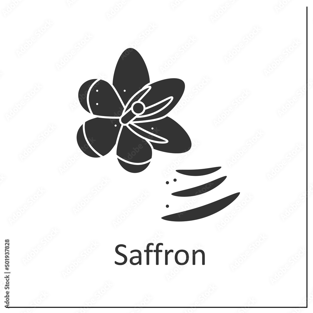 Saffron glyph icon. Aromatic pungent dried stigmas. Flavor foods. Herbs ...
