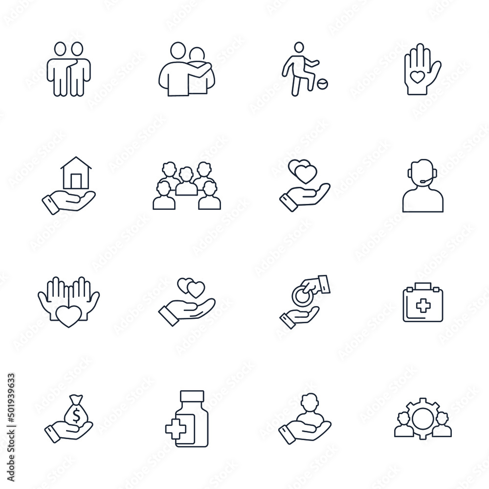Volunteering, charity icons set . Volunteering, charity pack symbol ...