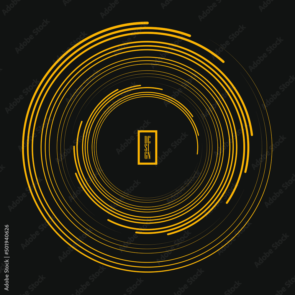 Abstract yellow speed lines in spiral form. Dark gray background ...