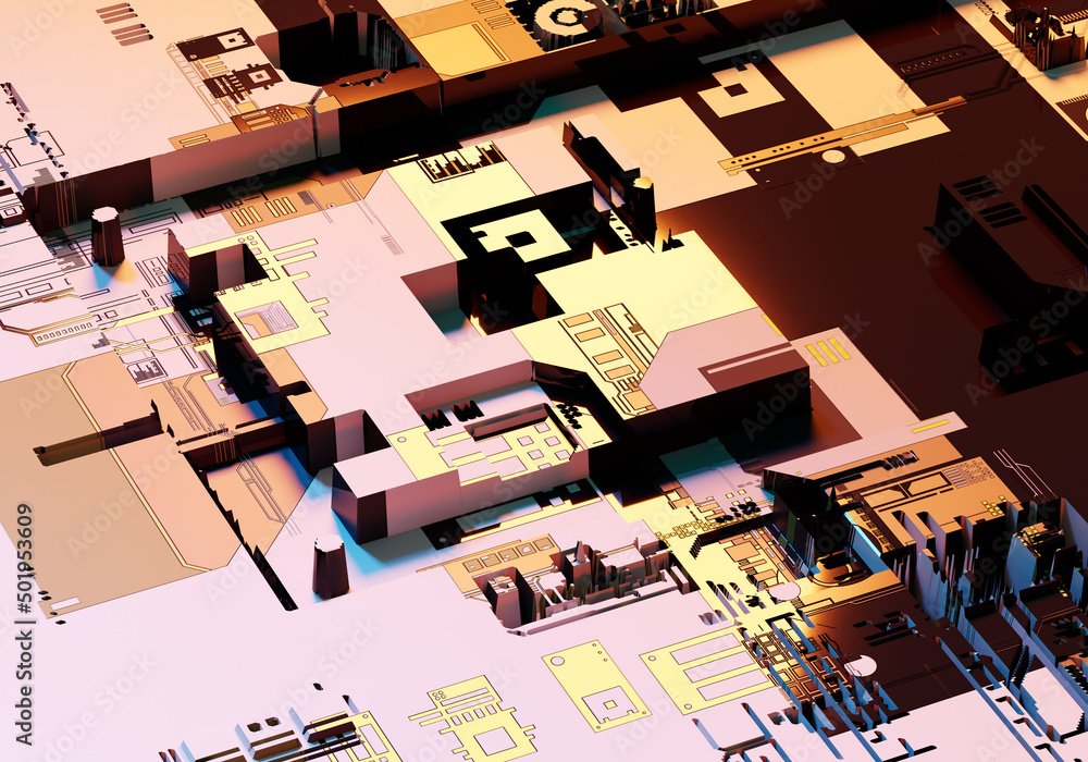 Cryptocurrency mining board. Visualization of motherboard. Realistic ...