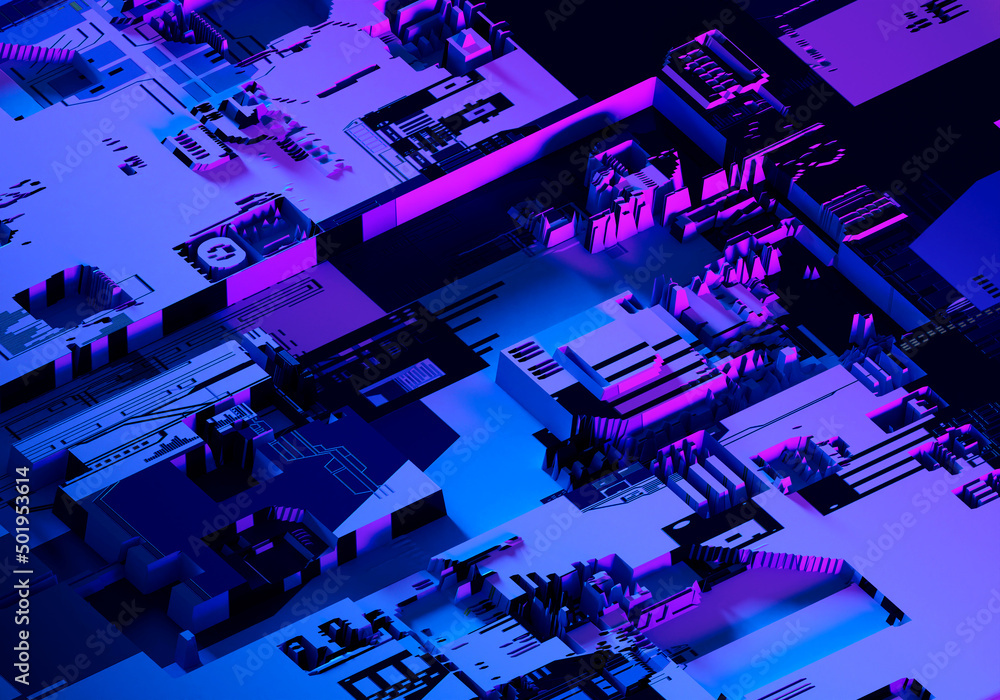 Abstract circuit board. Circuit board wallpaper in neon color. Computer ...