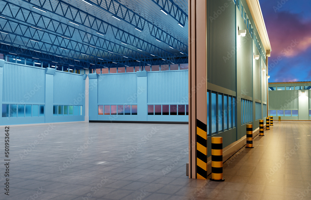 Empty industrial building. Industrial background with concrete floor ...