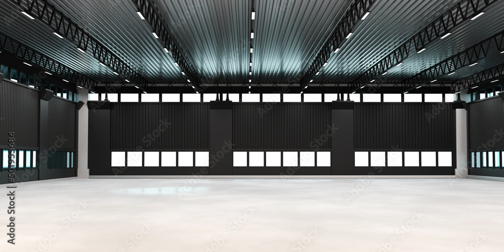 Empty hangar background visualization. Empty hangar with white concrete ...