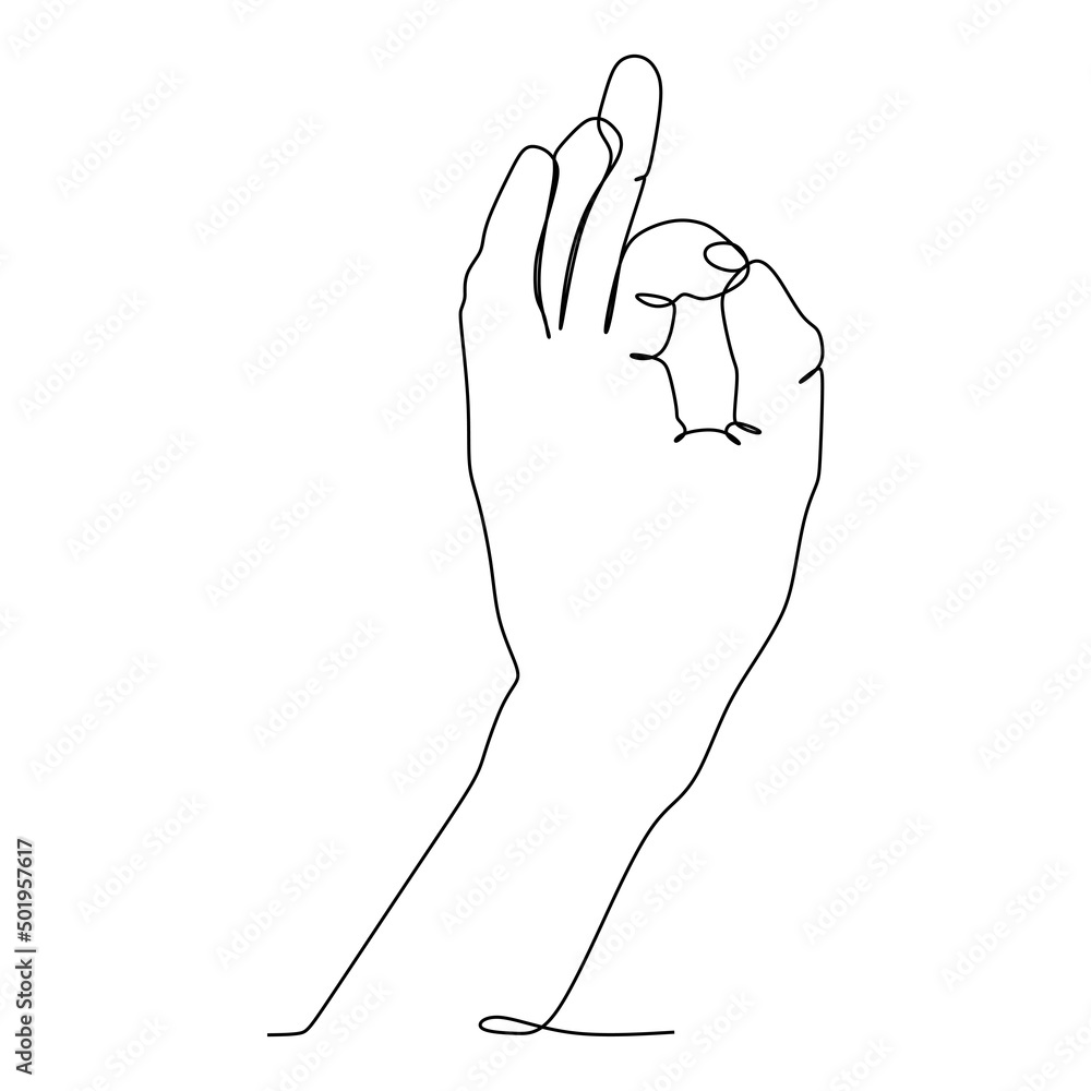 Ok Sign hand gesture continuous line drawing. Sign or symbol of hand ...