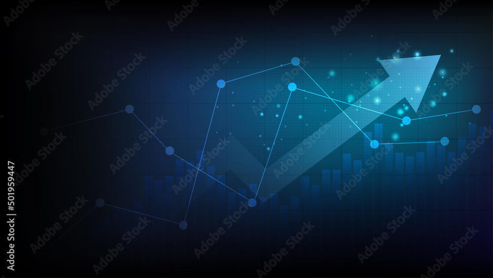Financial chart with moving up arrow graph and world map in stock ...