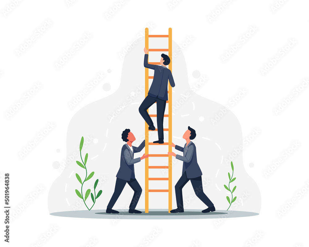 Group of employees climbing up together and supporting Stock Vector ...