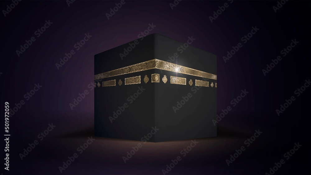 Muslim shrine Kaaba in Mecca on a dark background Stock Vector | Adobe ...