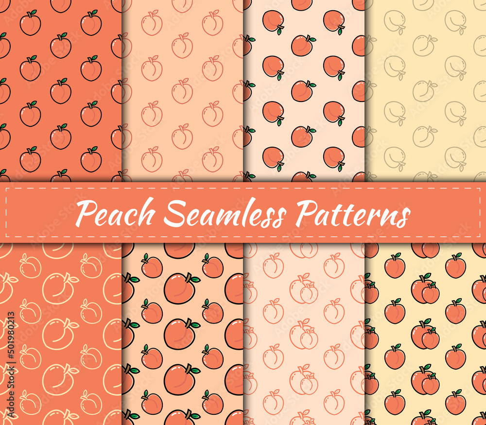 Set of Peach Seamless Patterns. vector illustration fruit collection ...