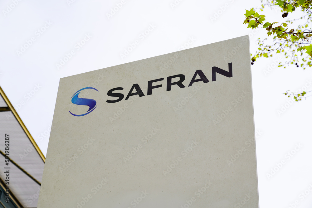 Safran logo brand and text sign of French multinational aircraft engine ...