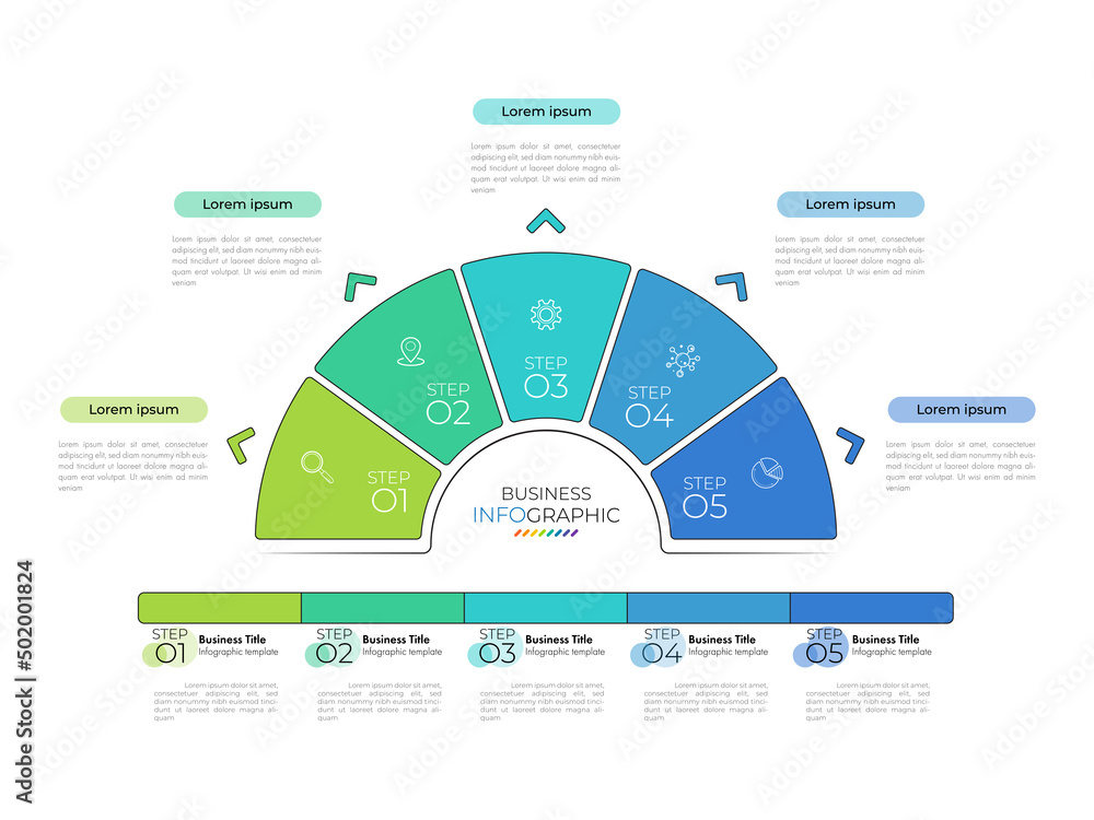 Business process chart infographics with 5 step, timeline infograph ...
