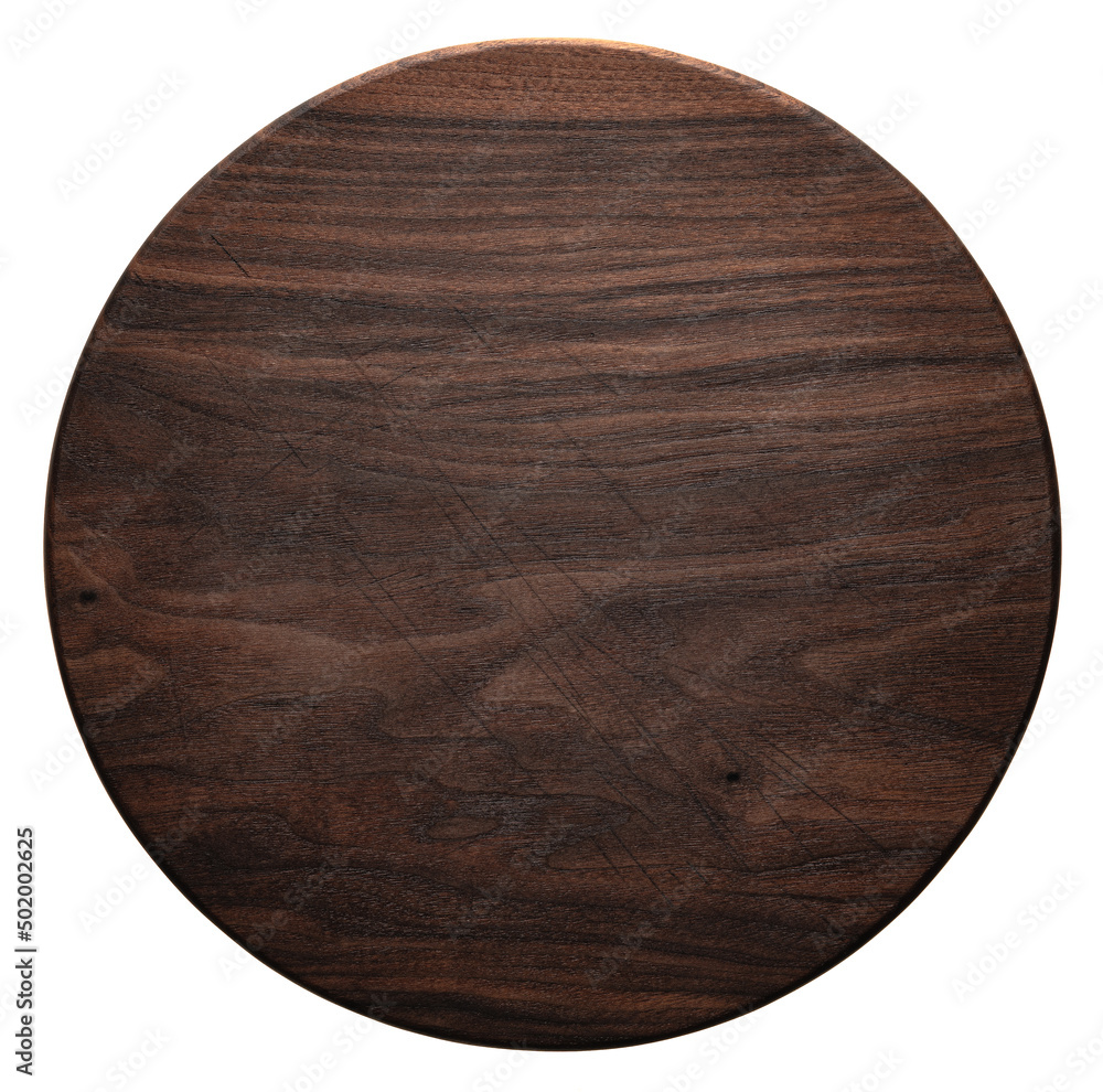Round wooden cutting board. Round wooden pallet. Scratched dark tone ...