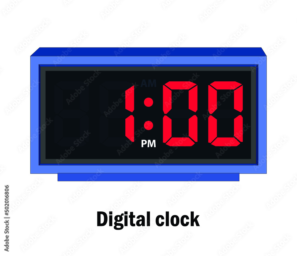 Digital Clock With Numbers Time 1 00 o Clock Stock Vector Adobe Stock