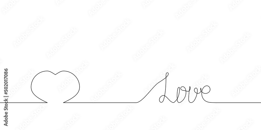 Love handwritten continuous line drawing with big heart. One line art ...