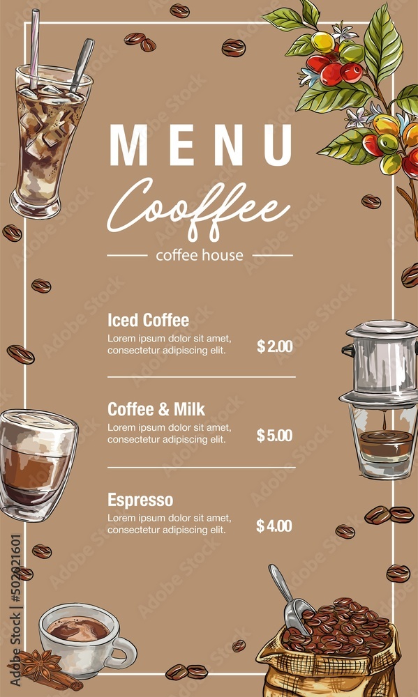 Coffee restaurant menu vector drink flyer for bar and cafe on ...