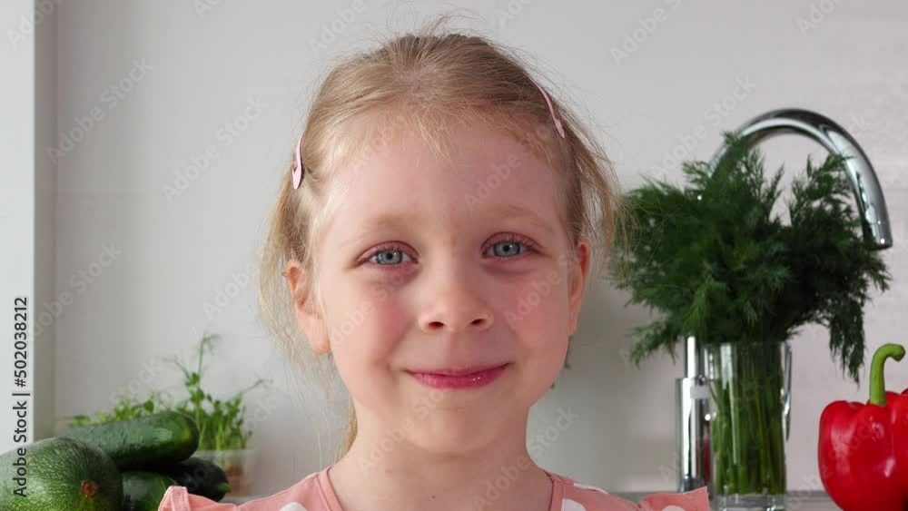 Portrait of a beautiful, cute girl on the background of vegetables, in ...