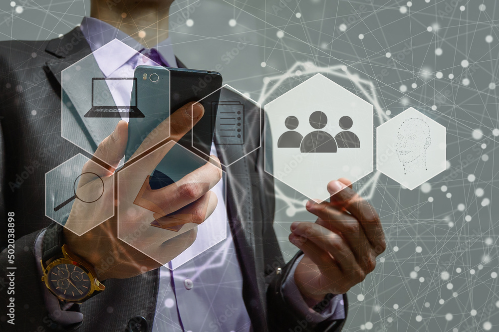 Concept of digital screen, virtual connection icon,diagram, graph ...