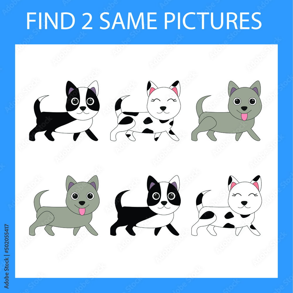 Find a pair game with funny dogs. Worksheet for preschool kids, kids ...