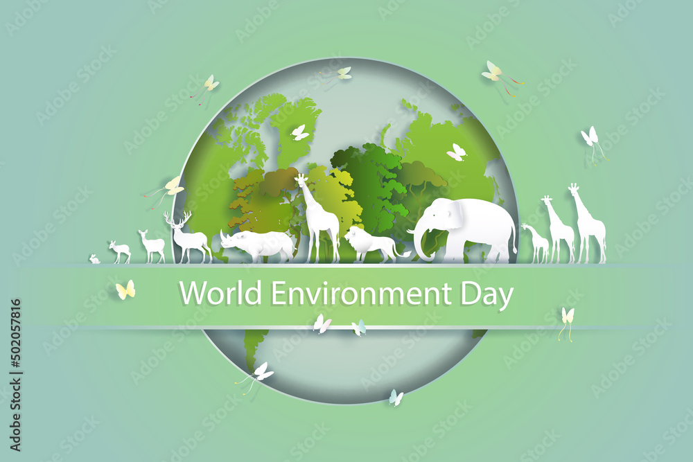 World environment Day, paper cut and origami craft style. Vector ...