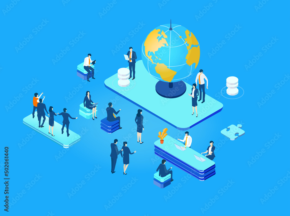 Business people working around the globe. Data centre, international ...