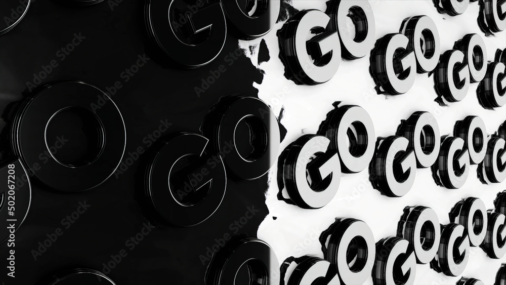 Monochrome animated words GO moving on black background, seamless loop ...